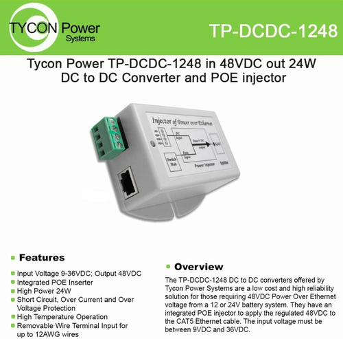 Systems TP-DCDC-1248 48V POE Out 24W DC to DC Converter and POE Inserter | eBay