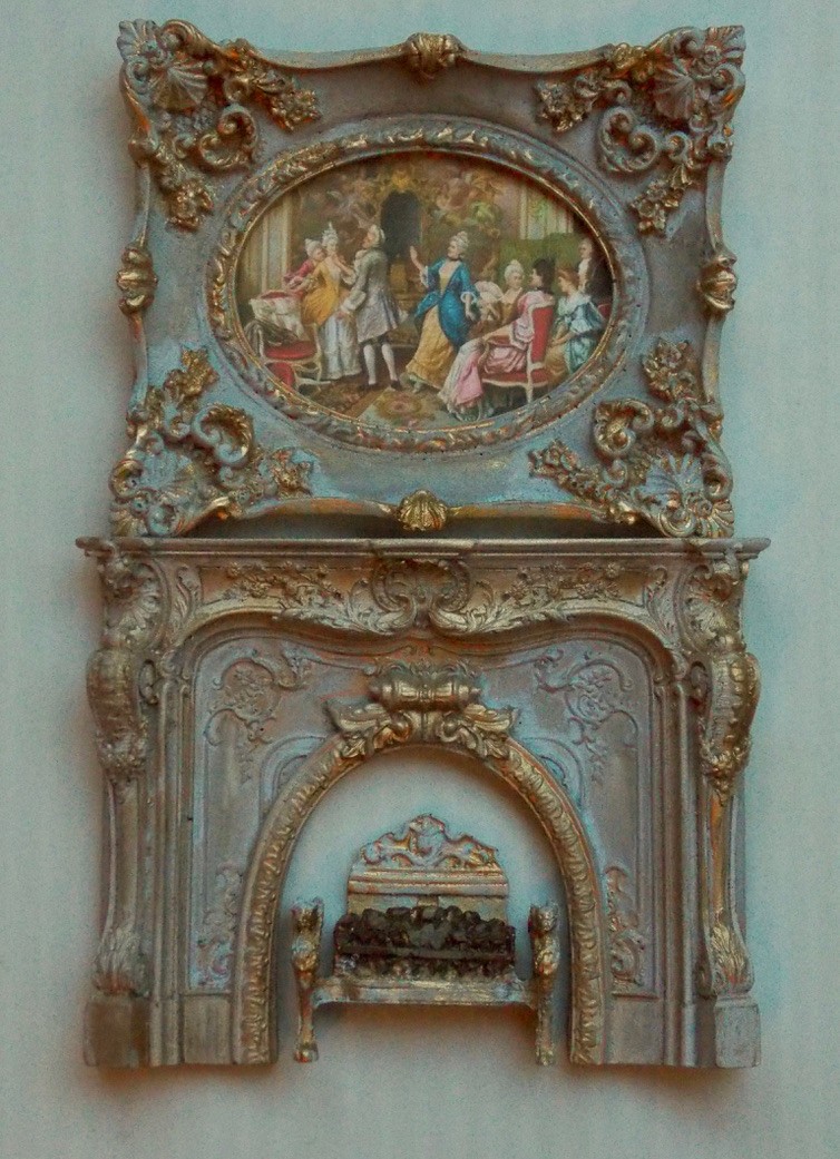 Ornate Fire Place Small Coal Fire & Picture Frame Dolls House Set 1 ...
