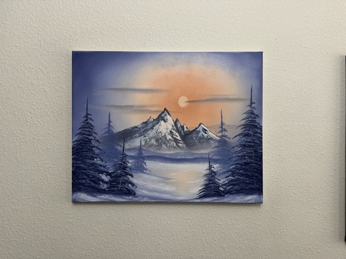 Bob Ross style winter landscape oil painting “Winter Evergreens” 16x20 ...