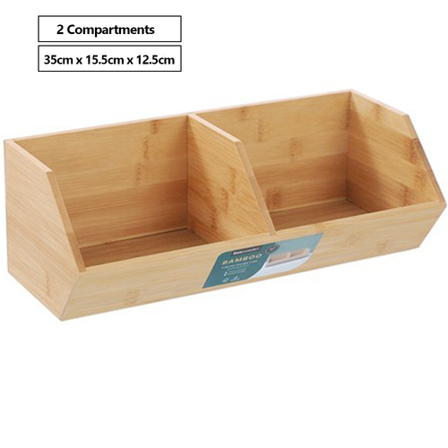 Bamboo Storage Cube 2 Section Kitchen Pantry Organiser Container Holder ...