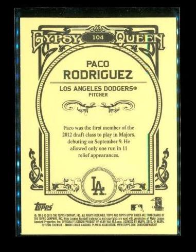 2013 TOPPS GYPSY QUEEN RC Baseball Card #104 PACO RODRIGUEZ Los Angeles ...