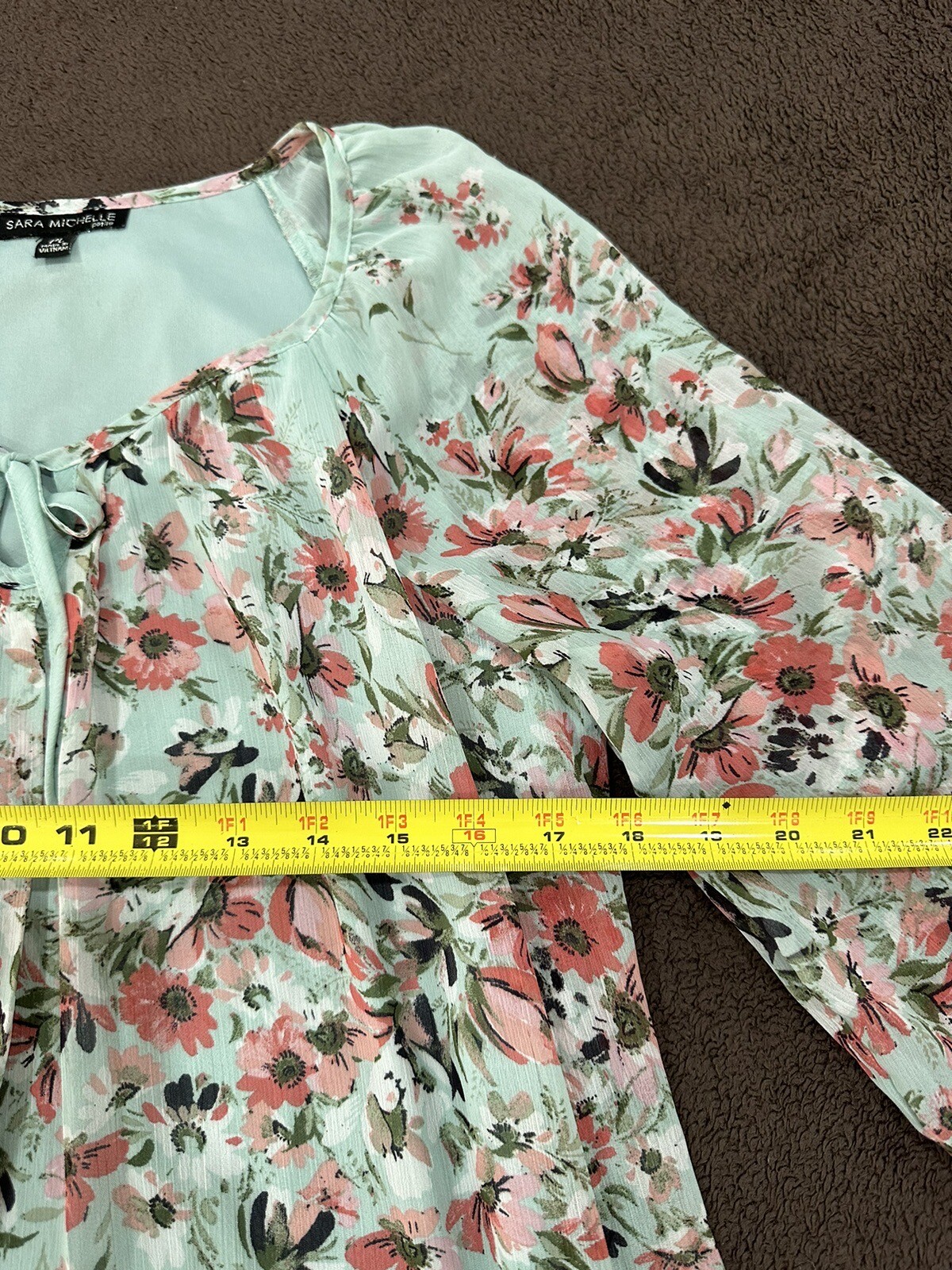 Sara Michelle Petite Top Sheer Light Blue Floral Peti… - Gem