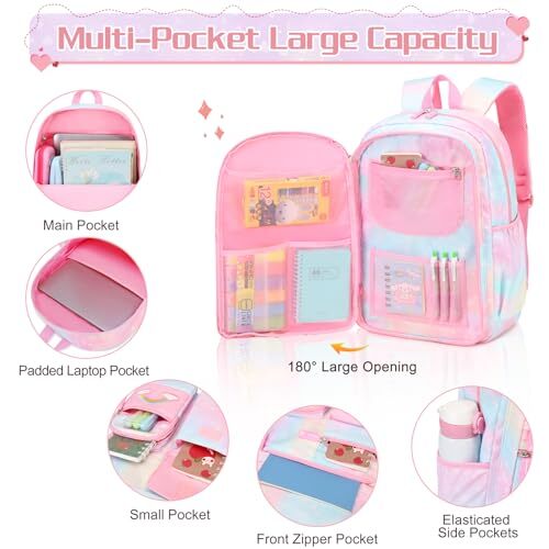 Girls Backpack, Cute School Backpack for Girls with Insulated Lunch Box ...