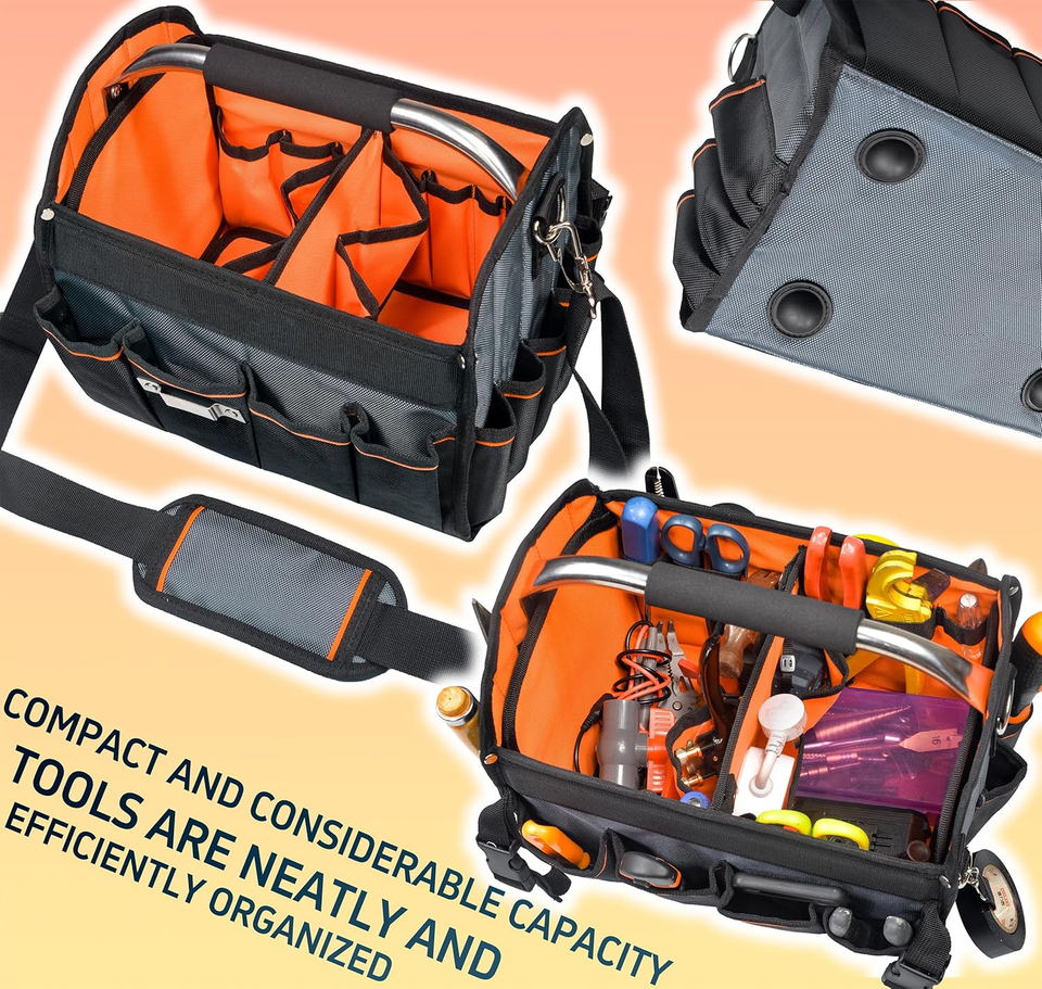 12 Inch Electrician Tool Tote Bag, 1680D Ballistic Polyester 34 Pockets ...