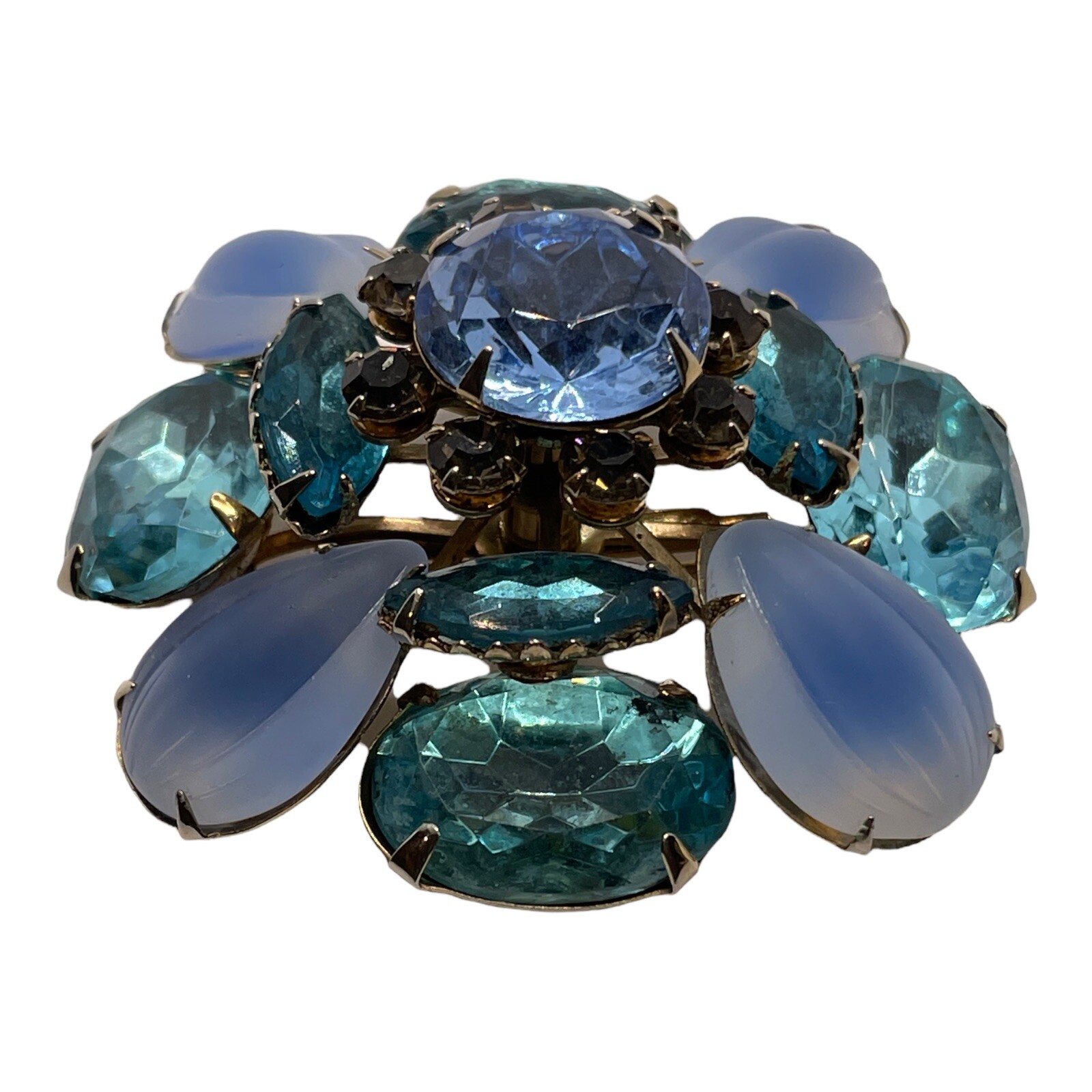 Vintage Blue Aqua Teal & Frosted Rhinestone Gold Tone… - Gem