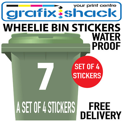 4 Pack Large White Wheelie Bin Numbers Self Adhesive Vinyl Stickers | eBay