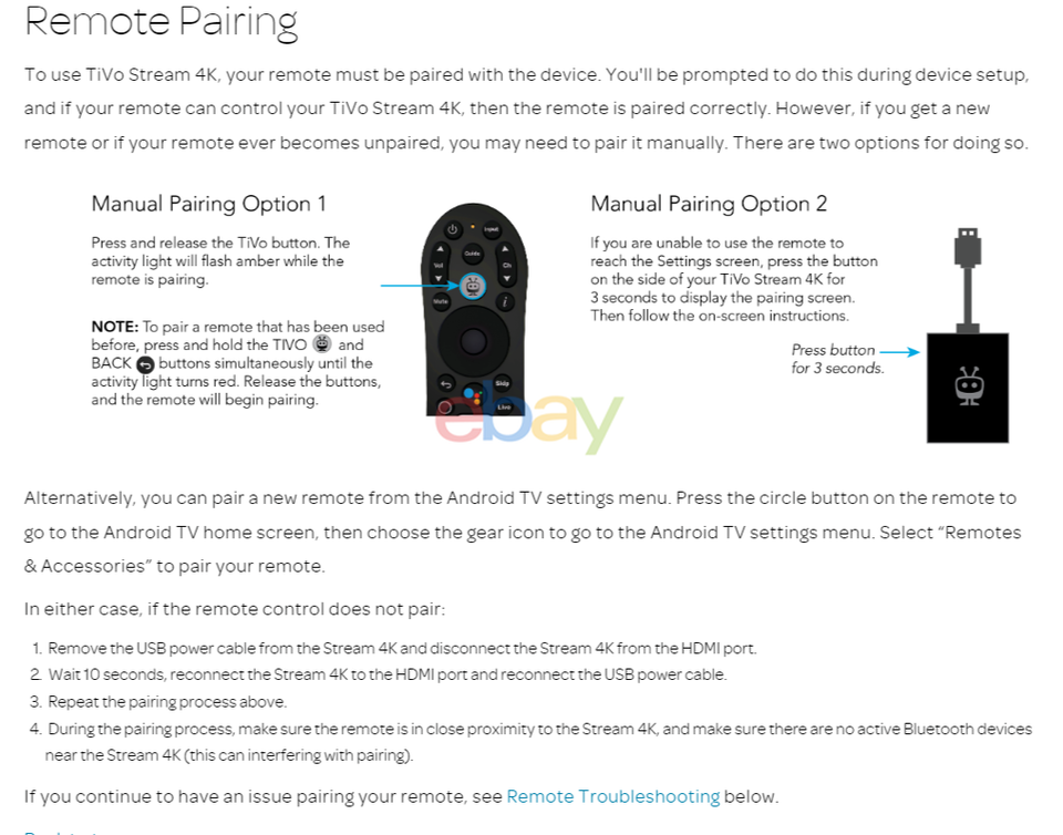 New For TDSTV+ TiVo Stream 4K Bluetooth Voice Android TV Box Remote ...
