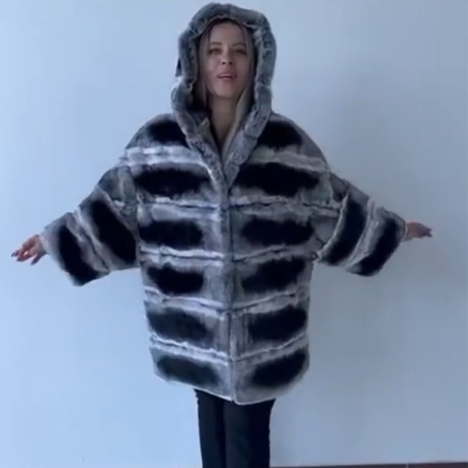 Luxury Real Rex Rabbit Fur Hood Coats Women Mid-length Chinchilla ...