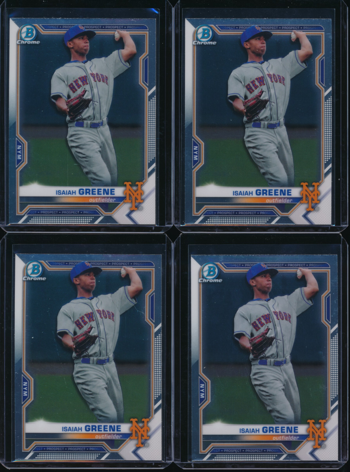 Lot of (4) ISAIAH GREENE 2021 Bowman Chrome Prospects NY METS Rookie ...