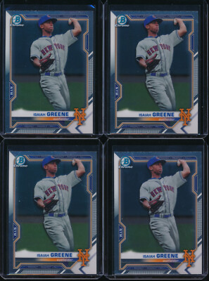 Lot of (4) ISAIAH GREENE 2021 Bowman Chrome Prospects NY METS Rookie ...