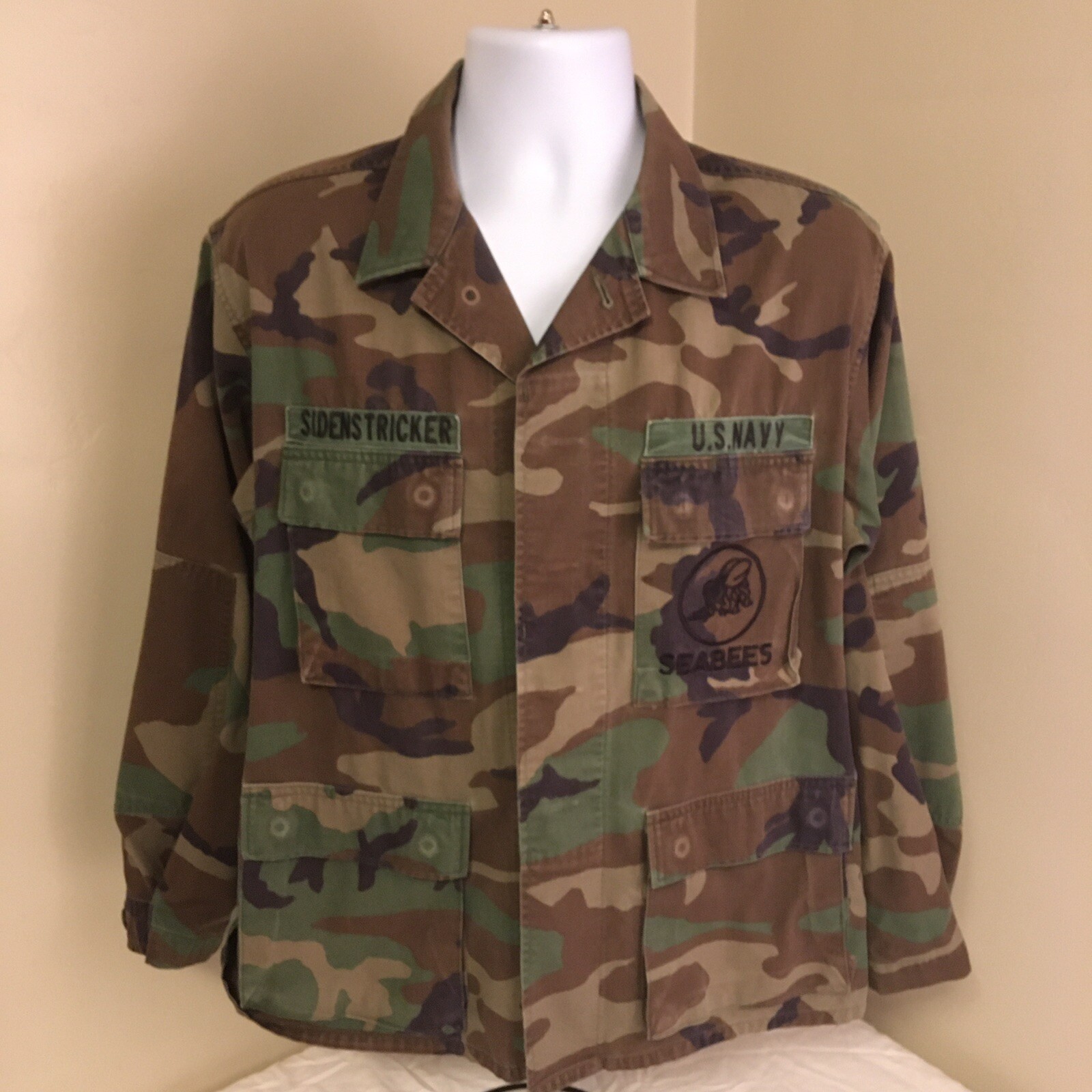 USGI USN Navy BDU Uniform Top Medium Short Seabees Patches Winter ...