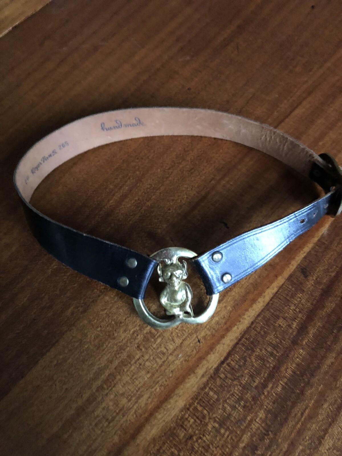 Vtg Roger Van S Leather Belt Hand Made Golden Metal Heart Figurine ...