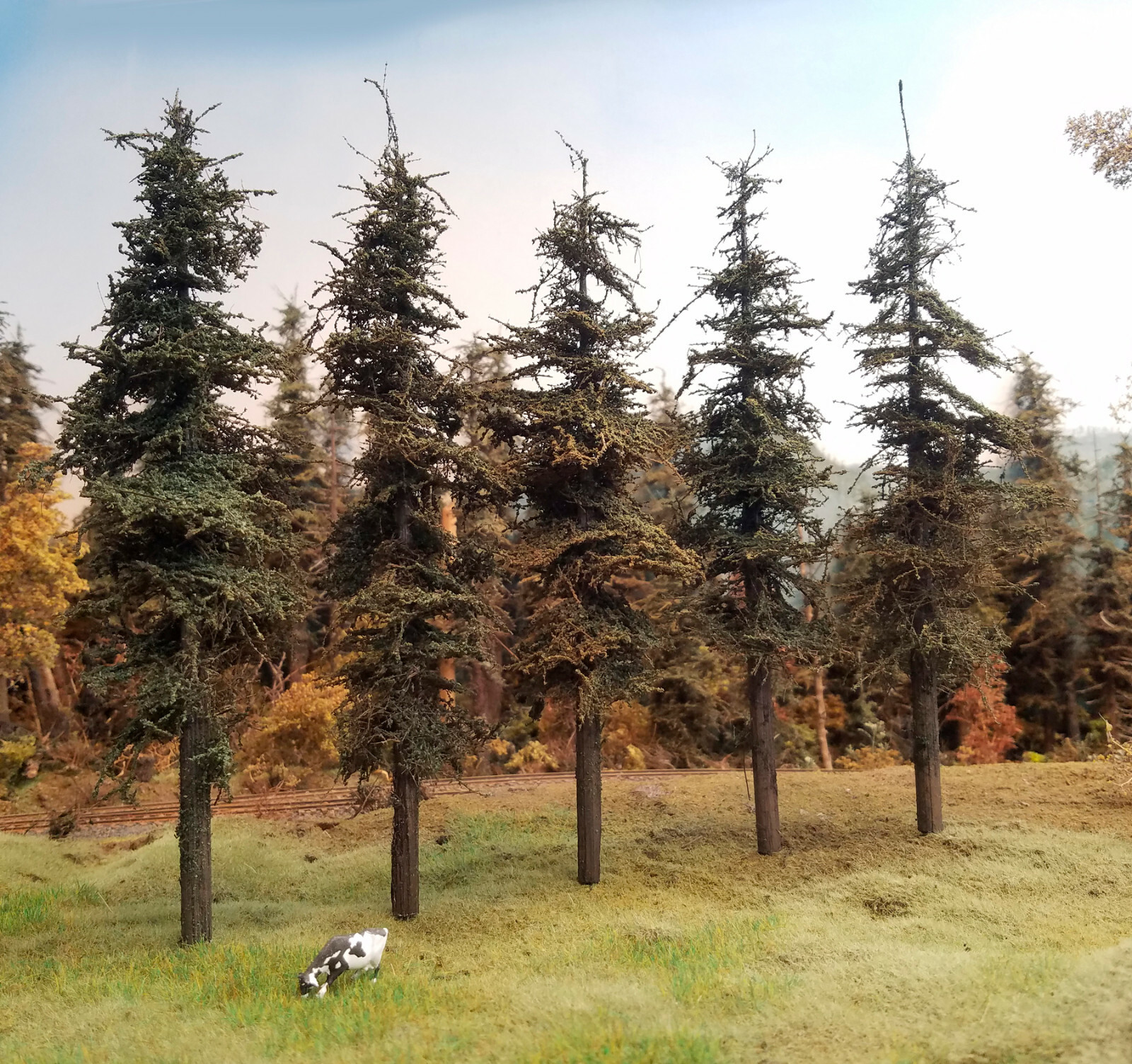 FIVE Model Fir Trees, 9 inch ea, USA Handmade, Craftsman, HO-N-O-S, LOW ...