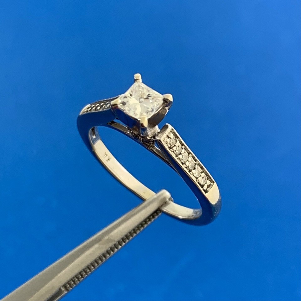 10K White Gold GSI Graded Princess Diamond Accented Engagement Ring | eBay