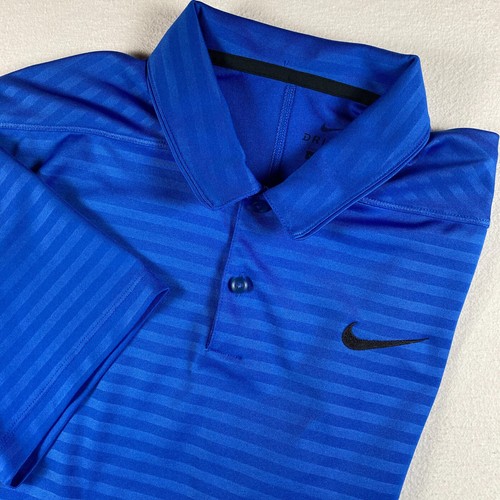 Nike Essential Golf Polo Mens Large Blue Stripe Dri-Fit Embossed ...