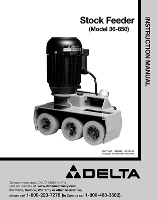Delta 36-850 Stock Feeder Instructions Manual | eBay