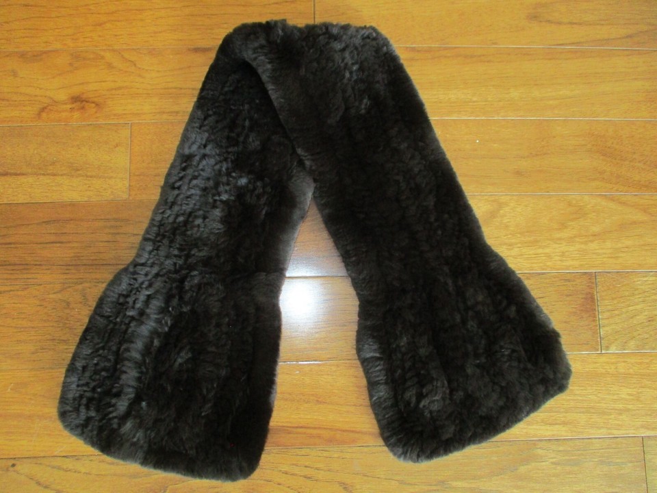NWOT Dark Brown Knitted Genuine Rex Rabbit Fur Soft Scarf Wrap Collar ...