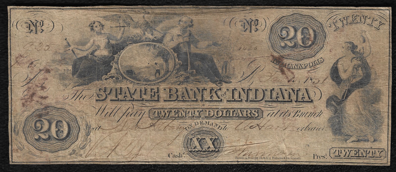 1851 $20 The State Bank Indiana, Indianapolis Indiana Obsolete Note | eBay