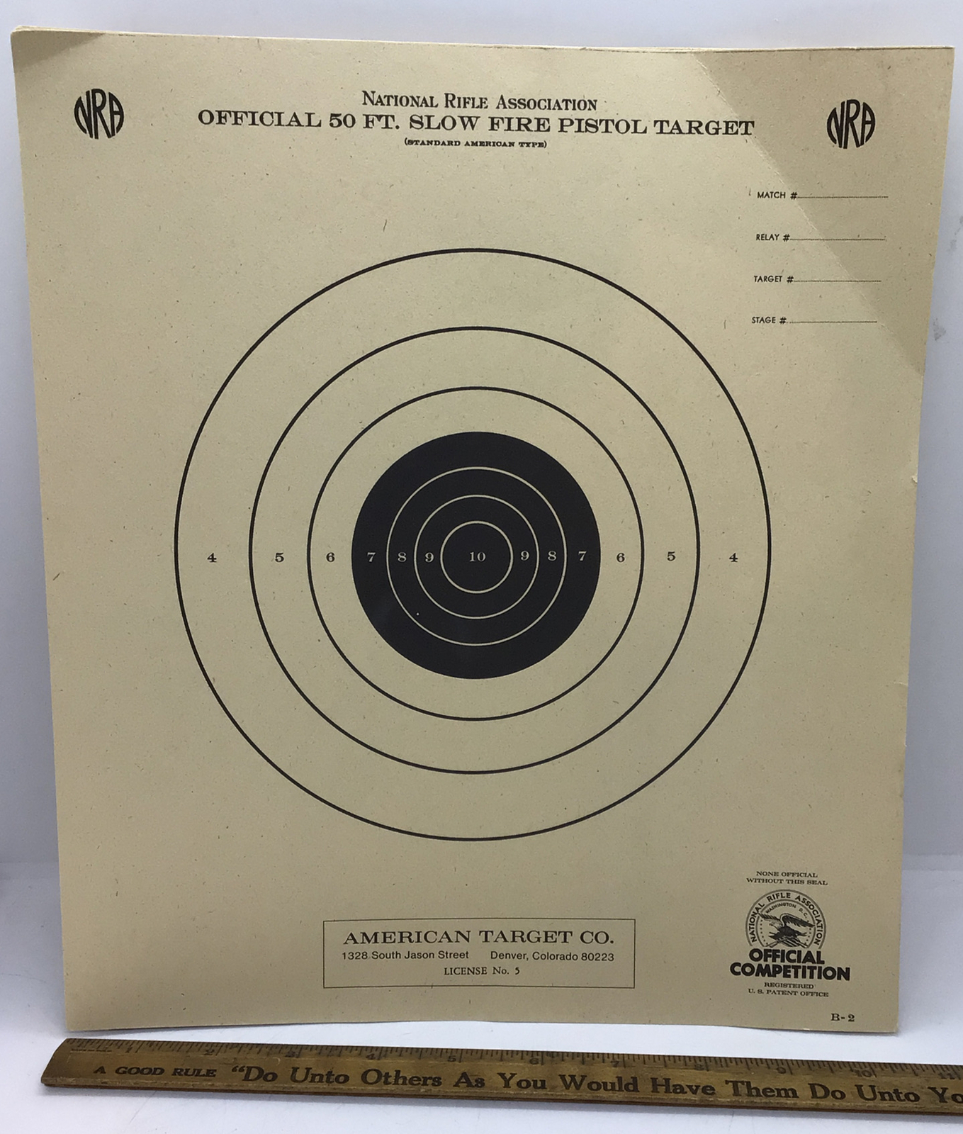 Vintage NRA Official 50 Ft Slow Fire Pistol Paper Target Bullseye 4 ...