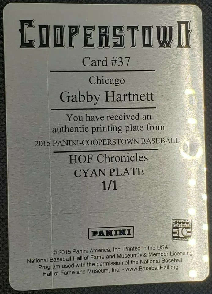 GABBY HARTNETT 2015 Panini Cooperstown HOF Chronicles PRINTING PLATE SP 1/1 Cubs | eBay