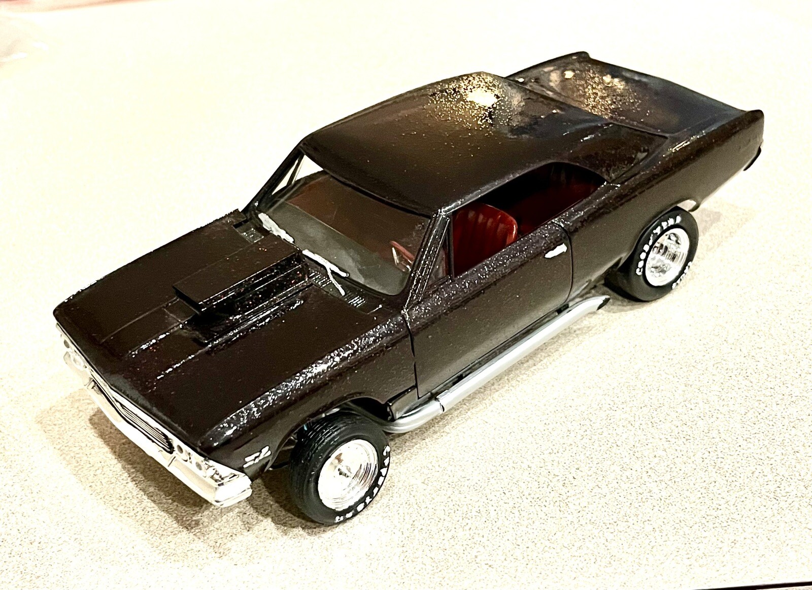 🏁 BUILT MODEL CAR REVELL 1966 MAROON CHEVY CHEVELLE MALIBU PRO BUILD 1/ ...