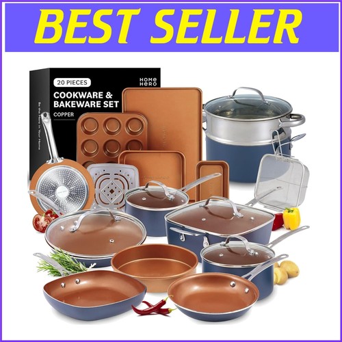 20-Piece Induction-Compatible Non-Stick Cookware Set - Eco-Friendly Ceramic | eBay