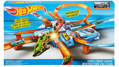 Hot Wheels Criss Cross Crash Track Set with 1:64 Vehicle & Motorized ...