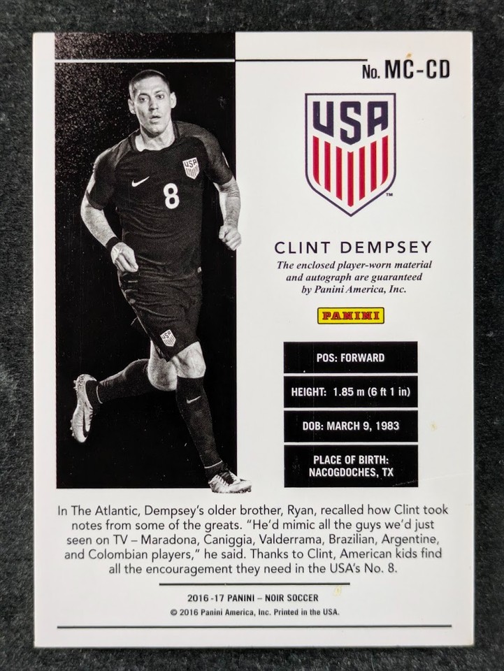 2016-17 Panini Noir CLINT DEMPSEY 2/25 Patch Auto Prime Color ...