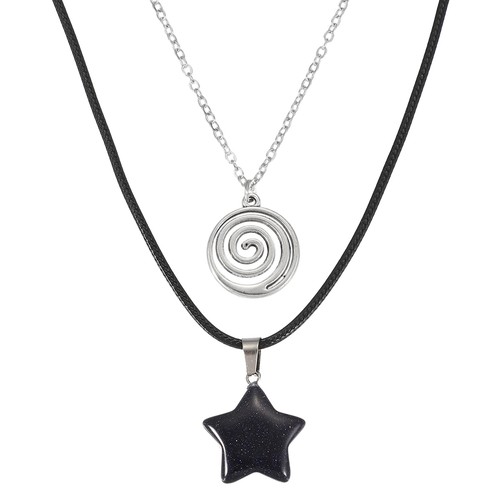 Punk Necklace Set, 2Pack Spiral Star Pendant Y2K Grunge Chokers, Dark ...
