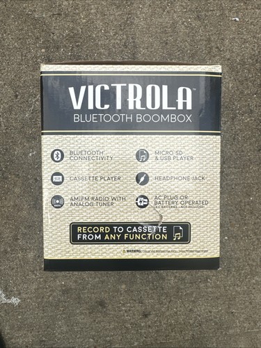 New! Gray VICTROLA Bluetooth MINI BOOMBOX AM/FM Cassette RADIO #VBB-25 ...