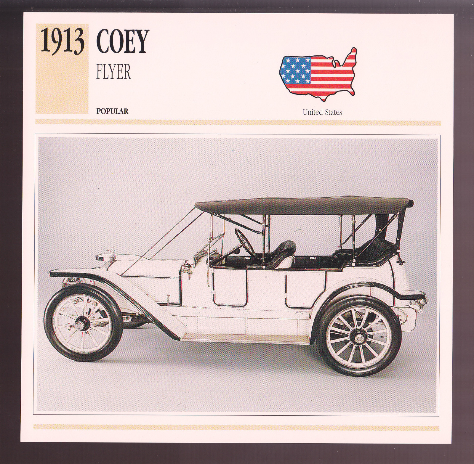 1913 Coey Flyer 24hp / 60 hp American Car Photo Spec Sheet Info Stat ...
