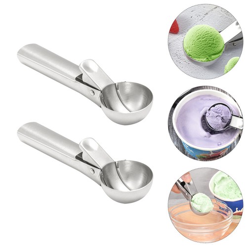 2 Pcs Stainless Steel Ice Cream Scoop Fruit Ball Spoon Portable Child ...
