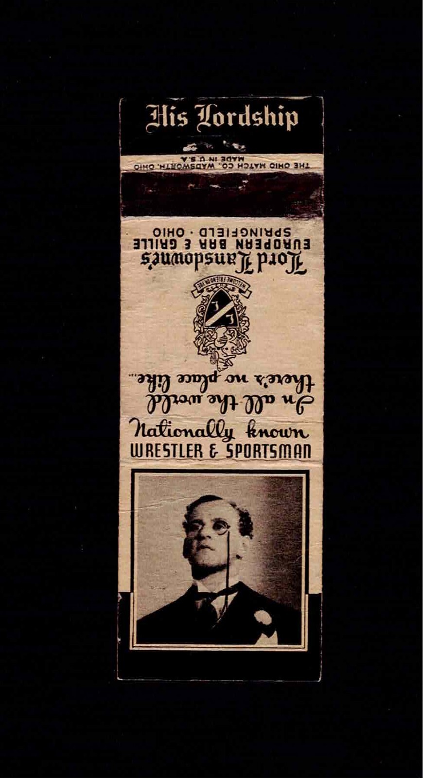 RARE 1930s wrestler LORD LANSDOWNE wrestling matchcover SPRINGFIELD ...