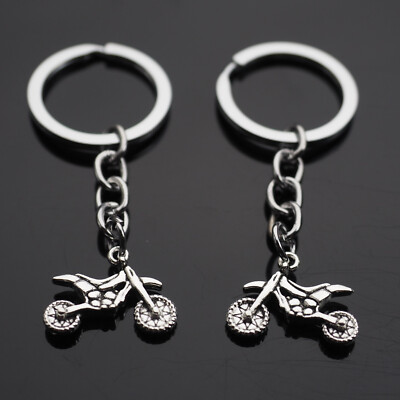 2x PCS - Motorcycle Dirt Bike Moto Cross Steel Silver Chrome Keychain ...