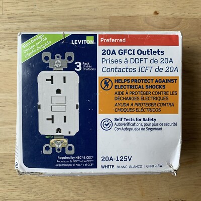 Leviton 20A GFCI Outlets GFNT2-3W Slim Design 20A-125V 3ct Pack - White ...