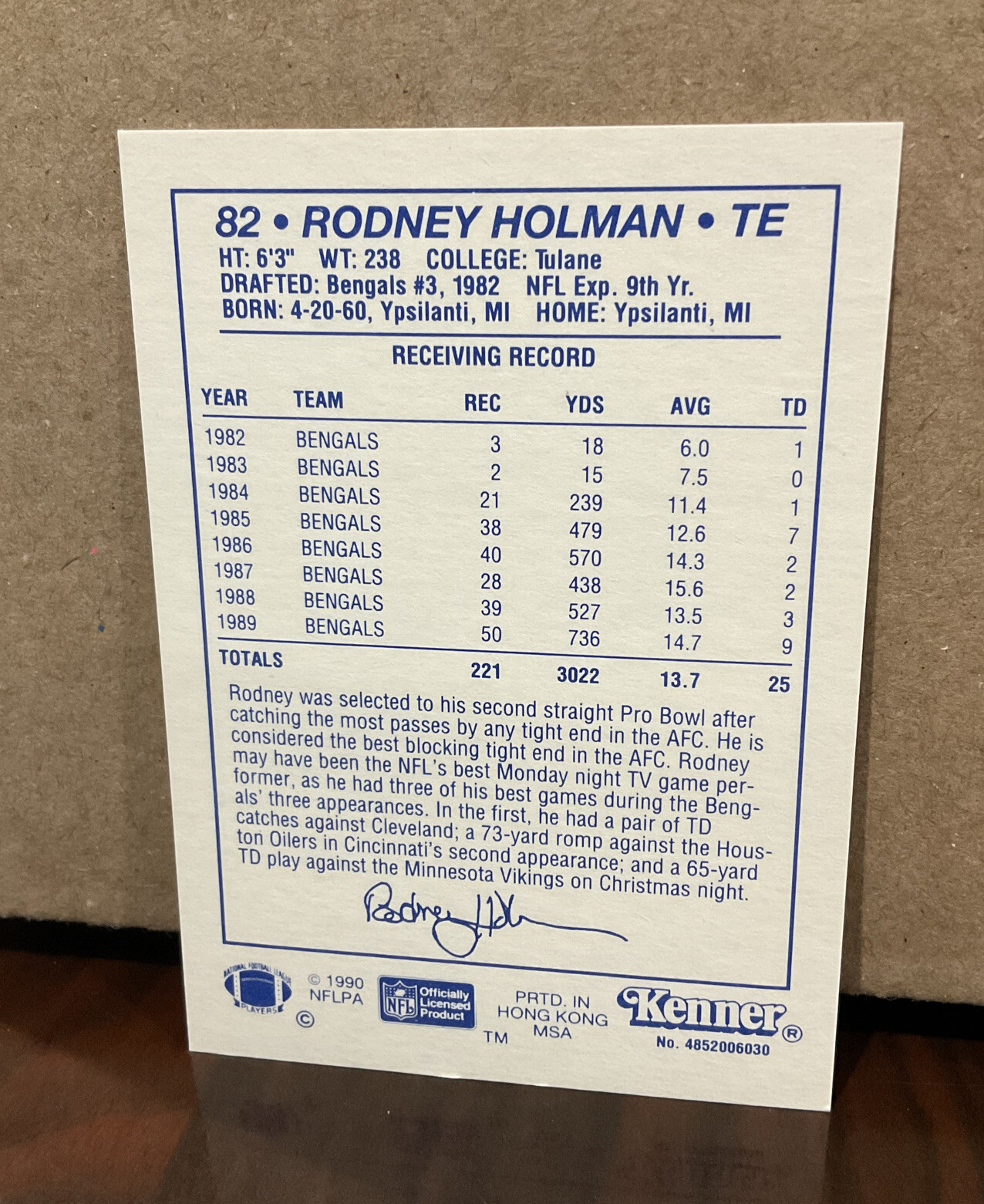 RODNEY HOLMAN 1990 KENNER STARTING LINEUP CARD - CINCINNATI BENGALS | eBay