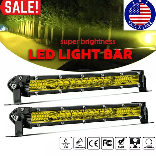 2Pcs 10"inch Amber LED Work Light Bar Spot Flood Combo SUV ATV Offroad ...