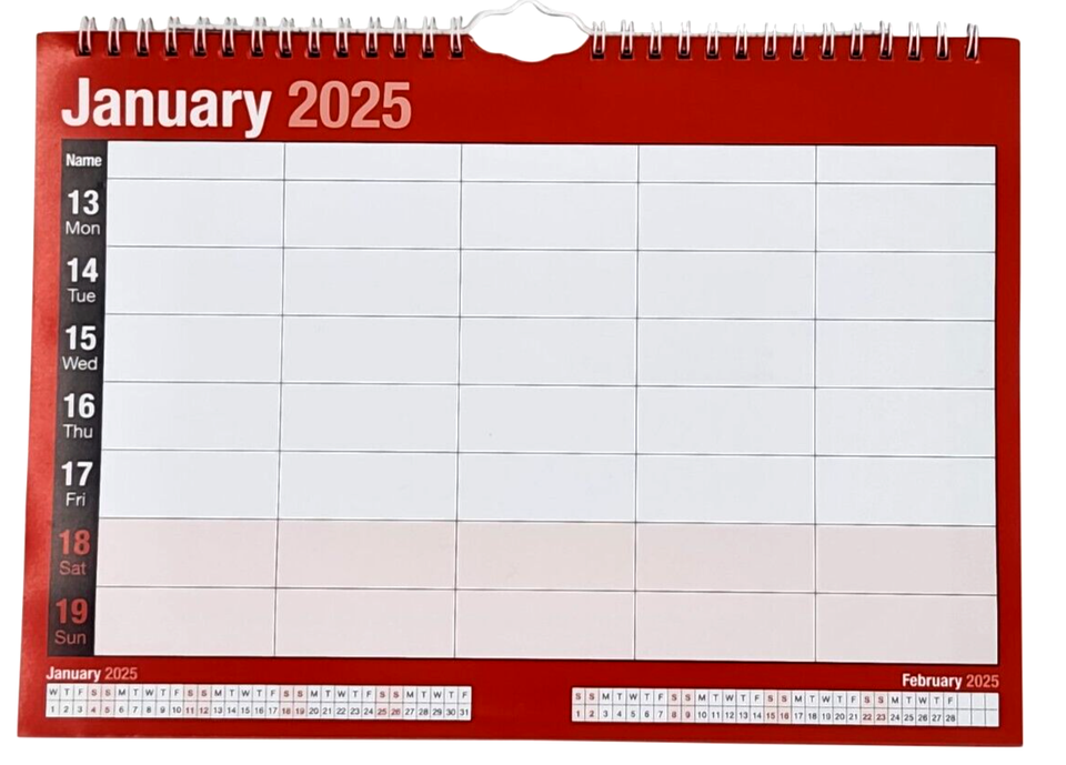2025 Weekly Planner Calendar Staff Rota Family Organiser 1 Week to View ...
