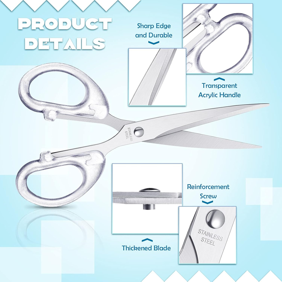 3 Pieces 6.3 Inches Acrylic Scissors Clear Silver Scissors Fabric ...
