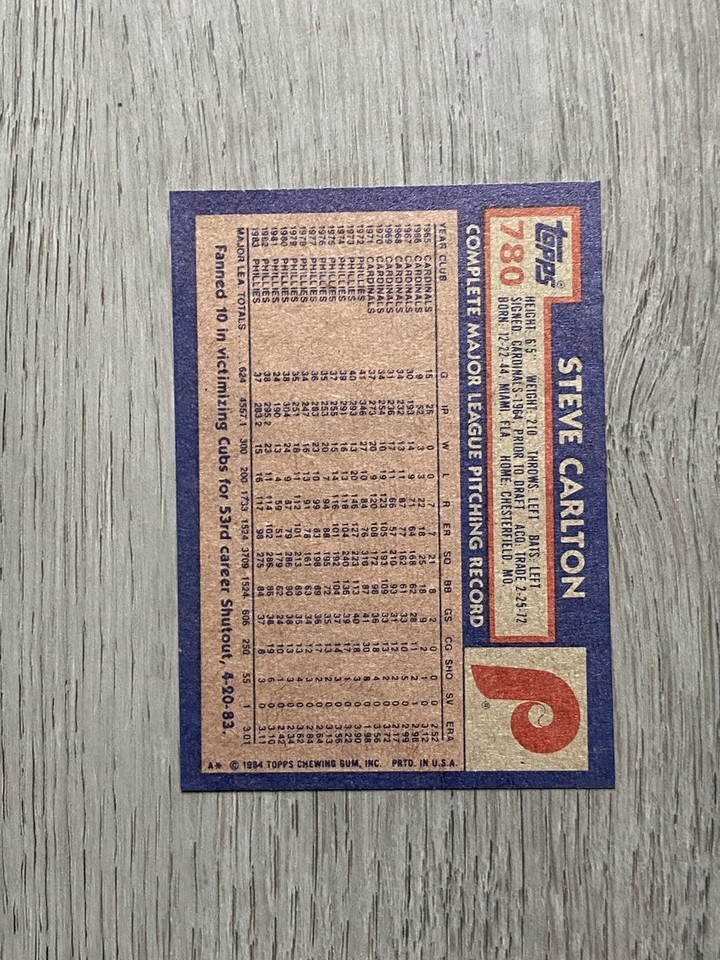 1984 MLB Topps Baseball | Steve Carlton | #780 | Philadelphia Phillies ...