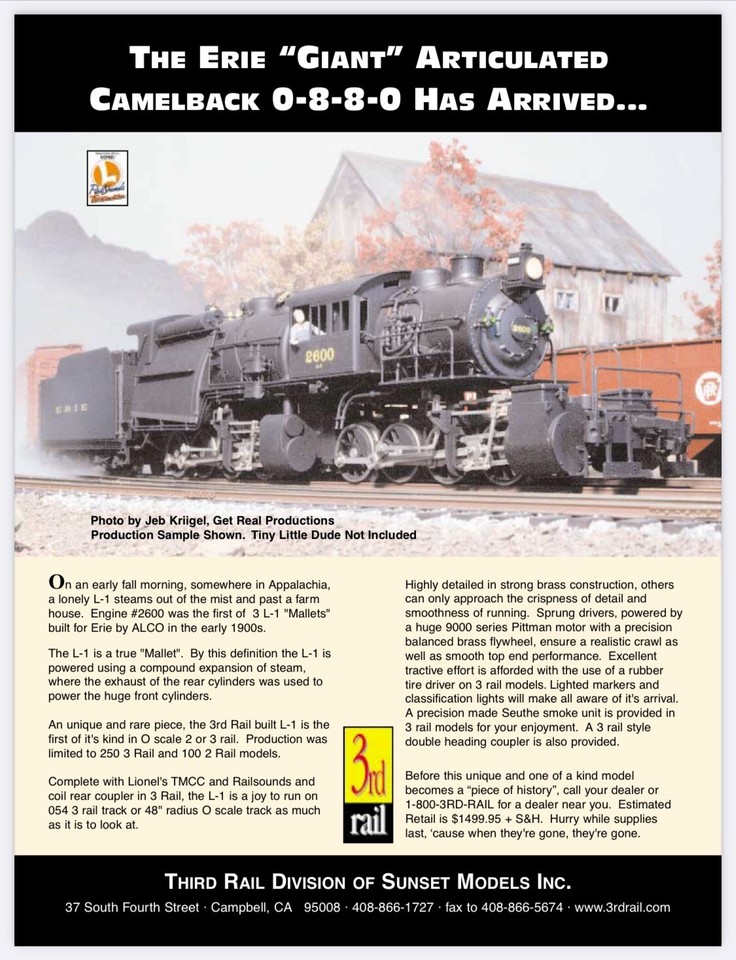 3rd Rail “O” Erie Camelback Steam 0-8-8-0 Locomotive NIB #2688 | eBay