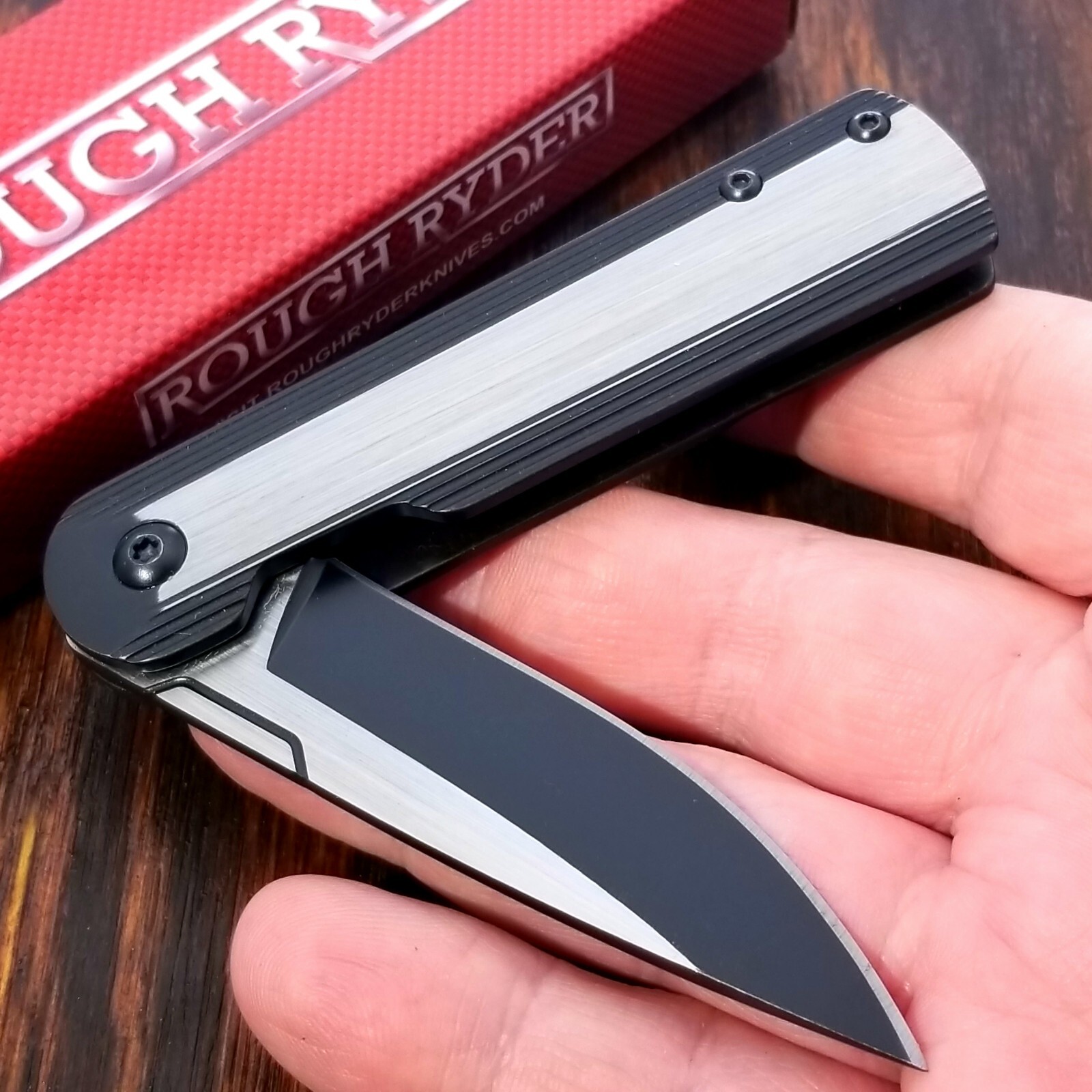 Rough Rider Knife RR2043 Tactical Flipper Frame Lock Black & Silver NIB ...