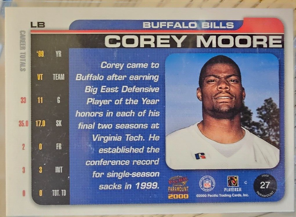 2000 Pacific Paramount Corey Moore RC #27 Buffalo Bills | eBay