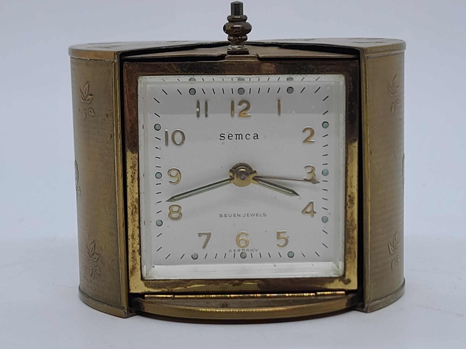 Vintage SEMCA Brass Carriage Clock Style Cylindrical Hinged Alarm Clock ...
