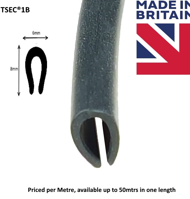 Medium Black Rubber U Channel Protect Edging Trim Seal 6mm x 8mm fits ...