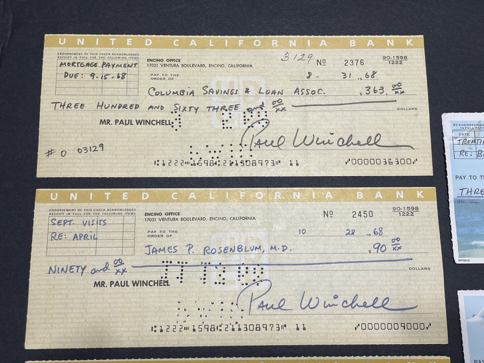 Vtg Cancelled Checks Ventriloquist Paul Winchell Signature, Lot Of 7 ...