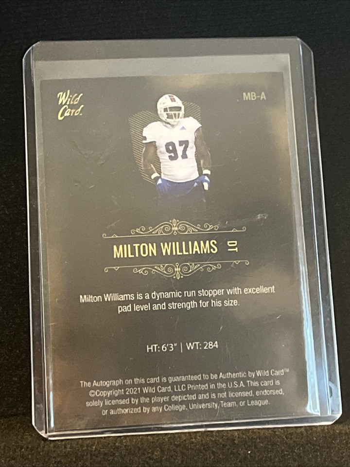 2021 Milton Williams Wild Card Matte Premier Rookie Auto Autograph ...