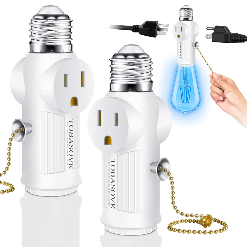 Light Socket to Plug Adapter, (2 Pack) Both Sides 3 Prong Light Bulb ...