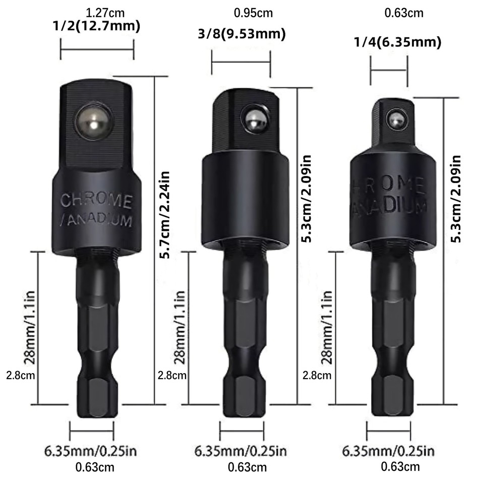 1/4in Hex Shank Socket Adapter Support Spring-Loaded Detent Ball System ...