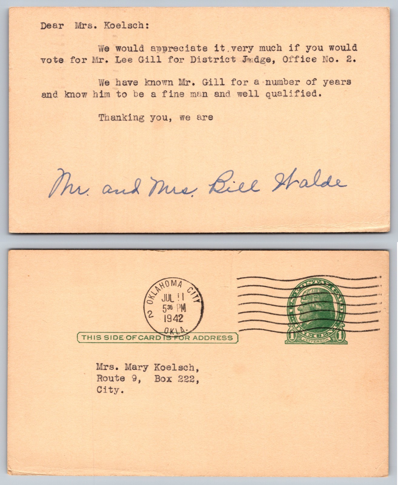 Oklahoma City OK Political Campaign Postcard | eBay